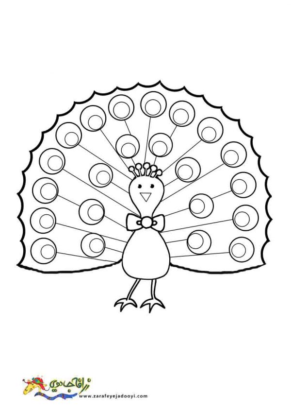 طرح رنگ آمیزی کودکان طاووس کارتونی | زرافه جادویی